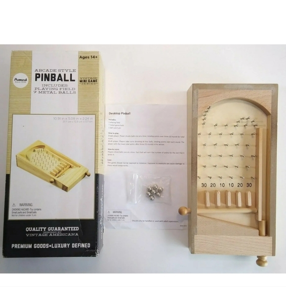 Toys | Pinball Mini Game Arcade Style Wood Playing Field 7 Metal Balls ...